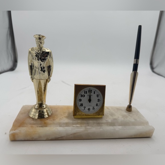 Other | Midcentury Office Desk Clock Pen Holder With Clock And Police ...